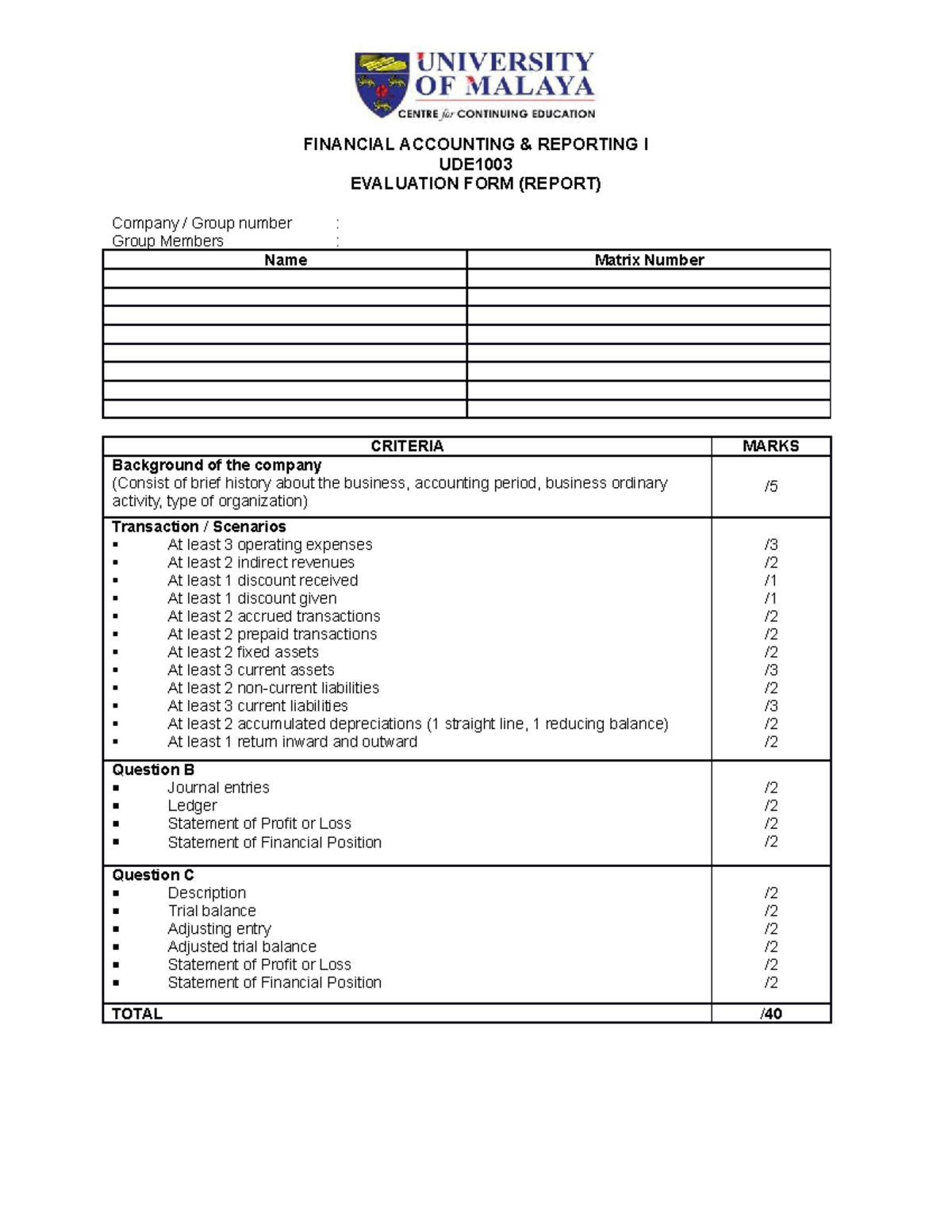 Evaluation Form UDE1003 UDE20 2020 2021 - FINANCIAL ACCOUNTING ...