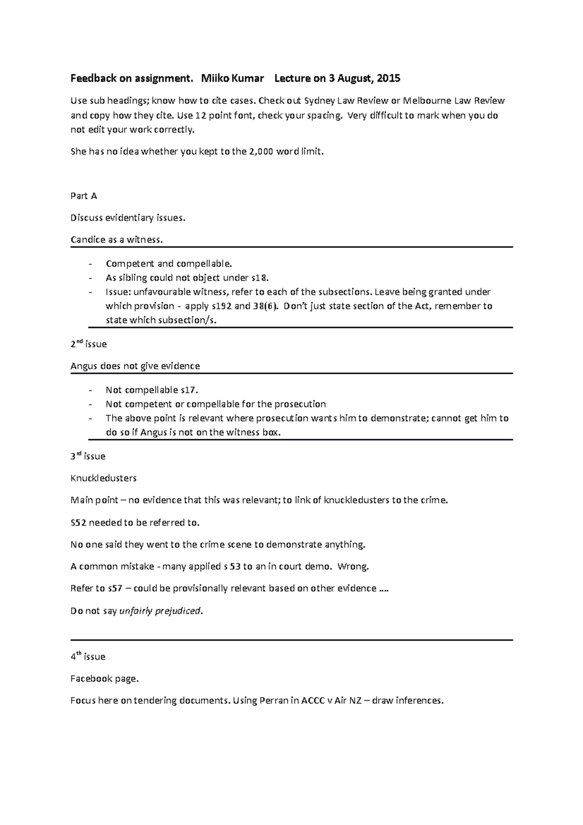Feedback Evidence assignment 3 August - Feedback on assignment. Miiko ...