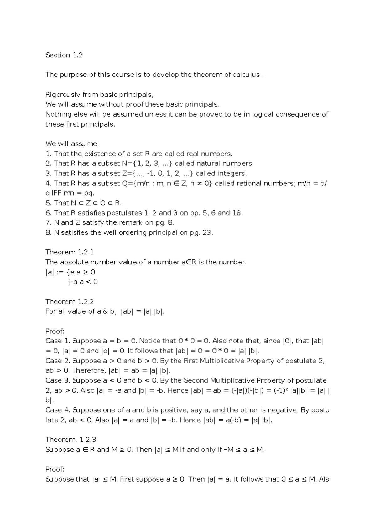 Intro to Analysis Ch1 Sec 1 - Section 1. The purpose of this course is ...