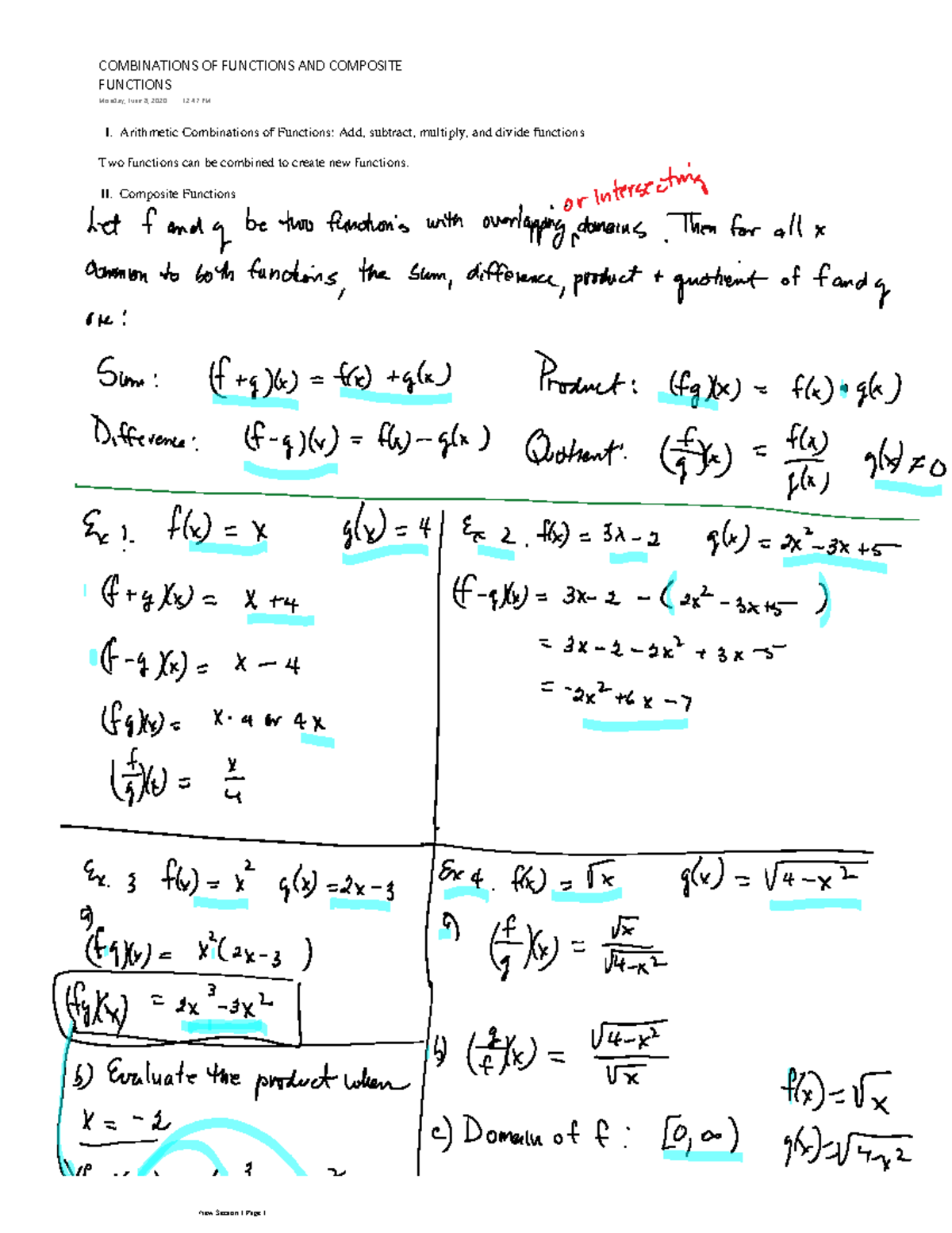 Mat 206.5 Combinations OF Functions AND Composite Functions - MAT 206 - I Combinations of ...