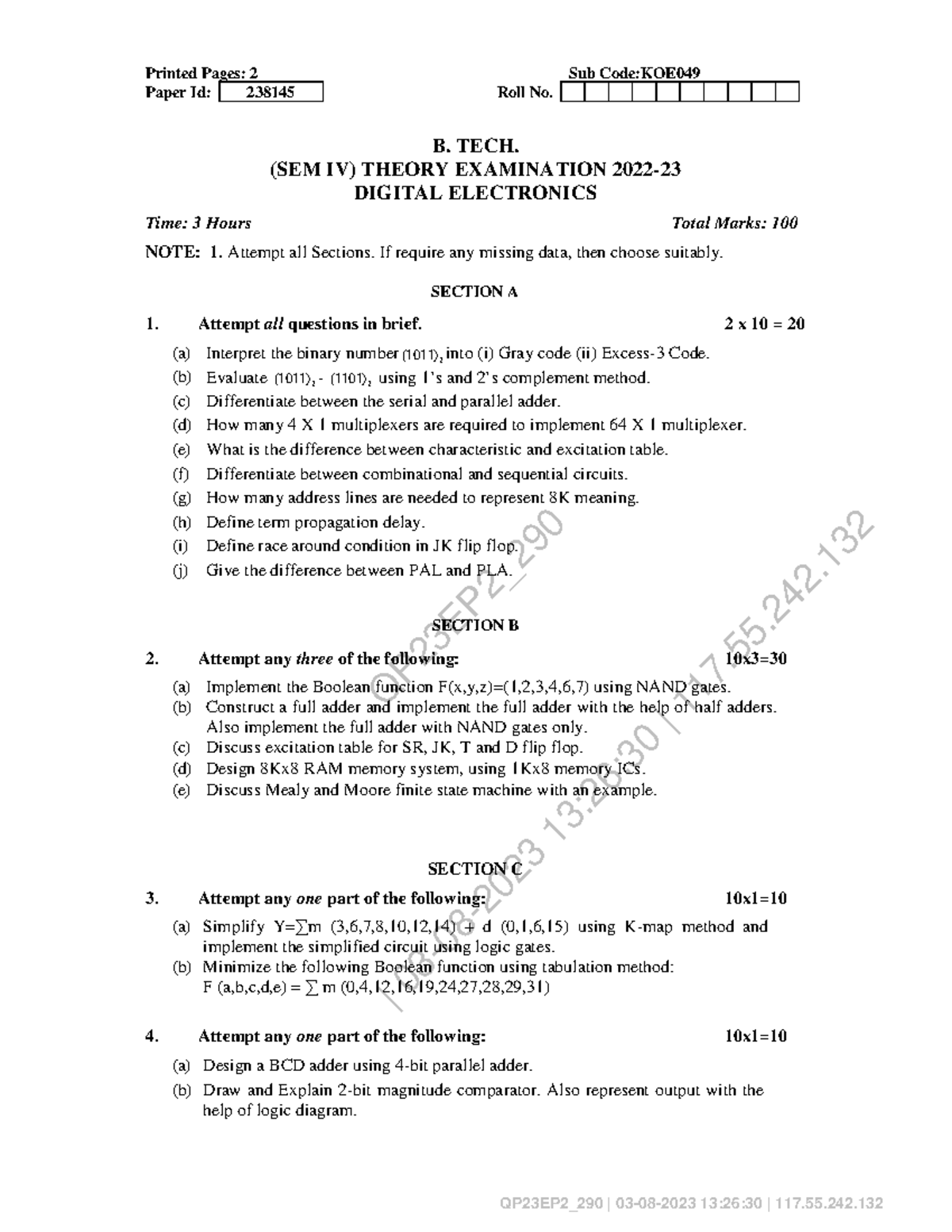 Digital Electronics KOE 049 - QP23EP2_ | 03-08-2023 13:26:30 | 117.55 ...