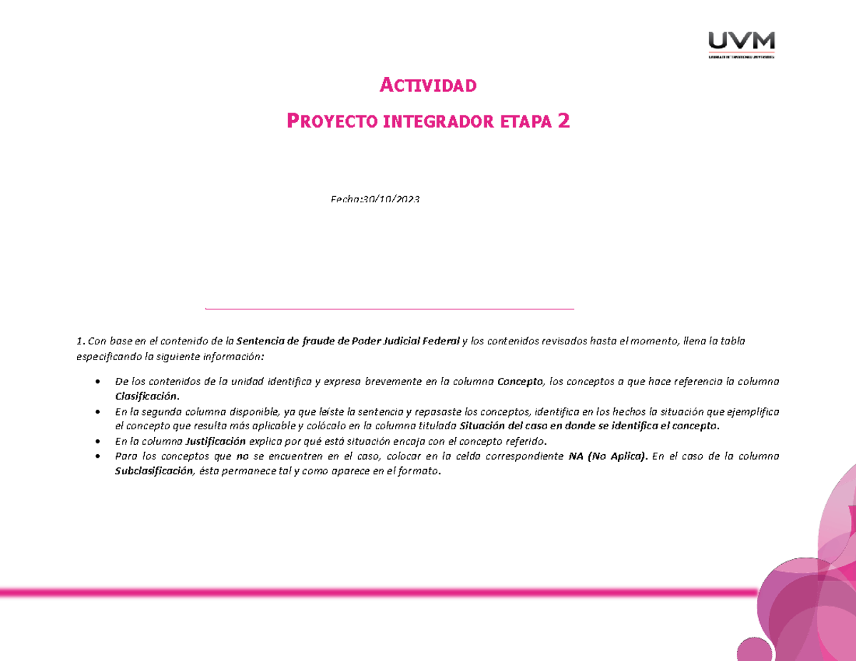A3 Etapa 2 Penal - ACTIVIDAD PROYECTO INTEGRADOR ETAPA 2 Fecha: 30 / 10 / 2023 Nombre del - Studocu