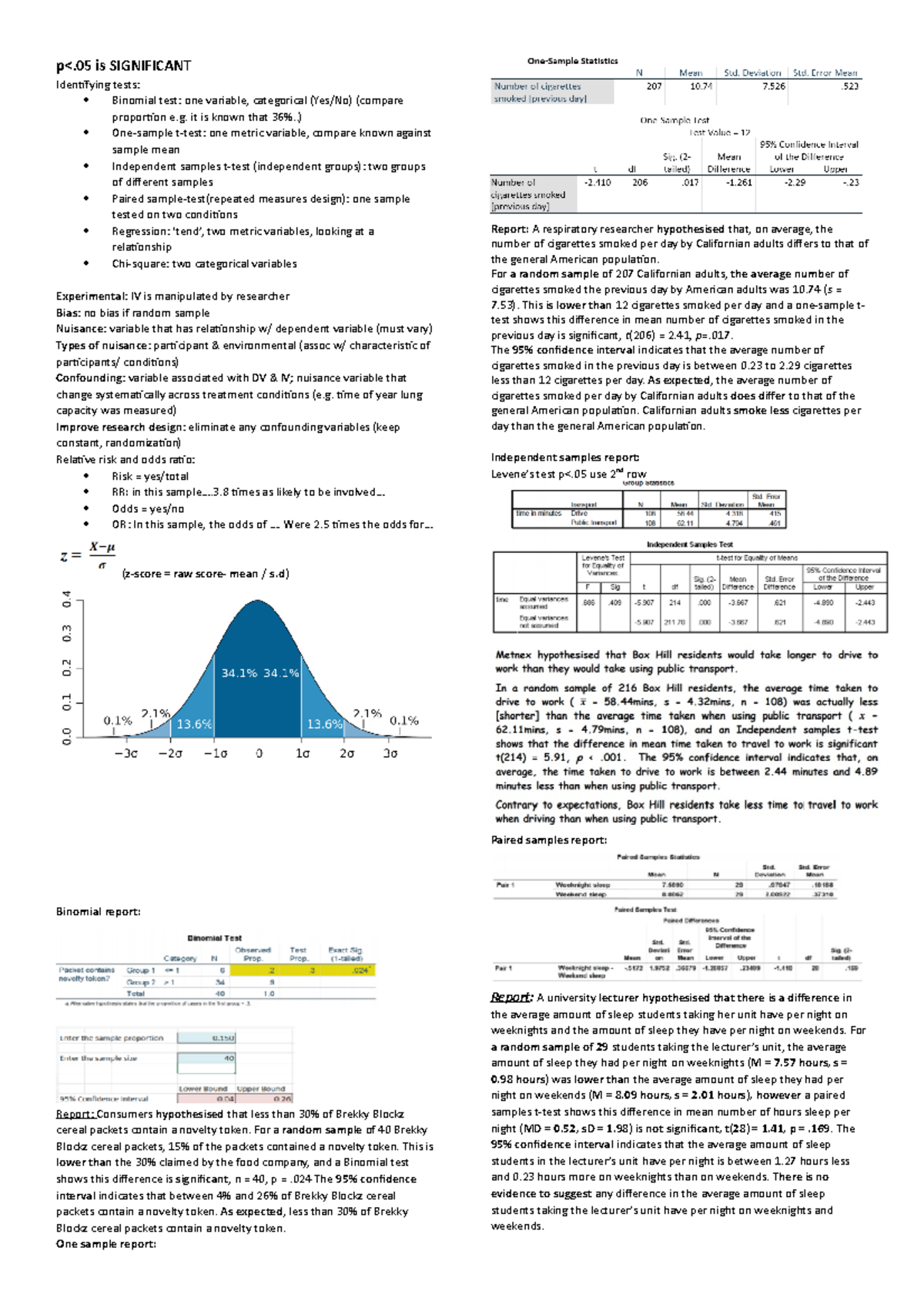 Cheat sheet for Statistics Final - p
