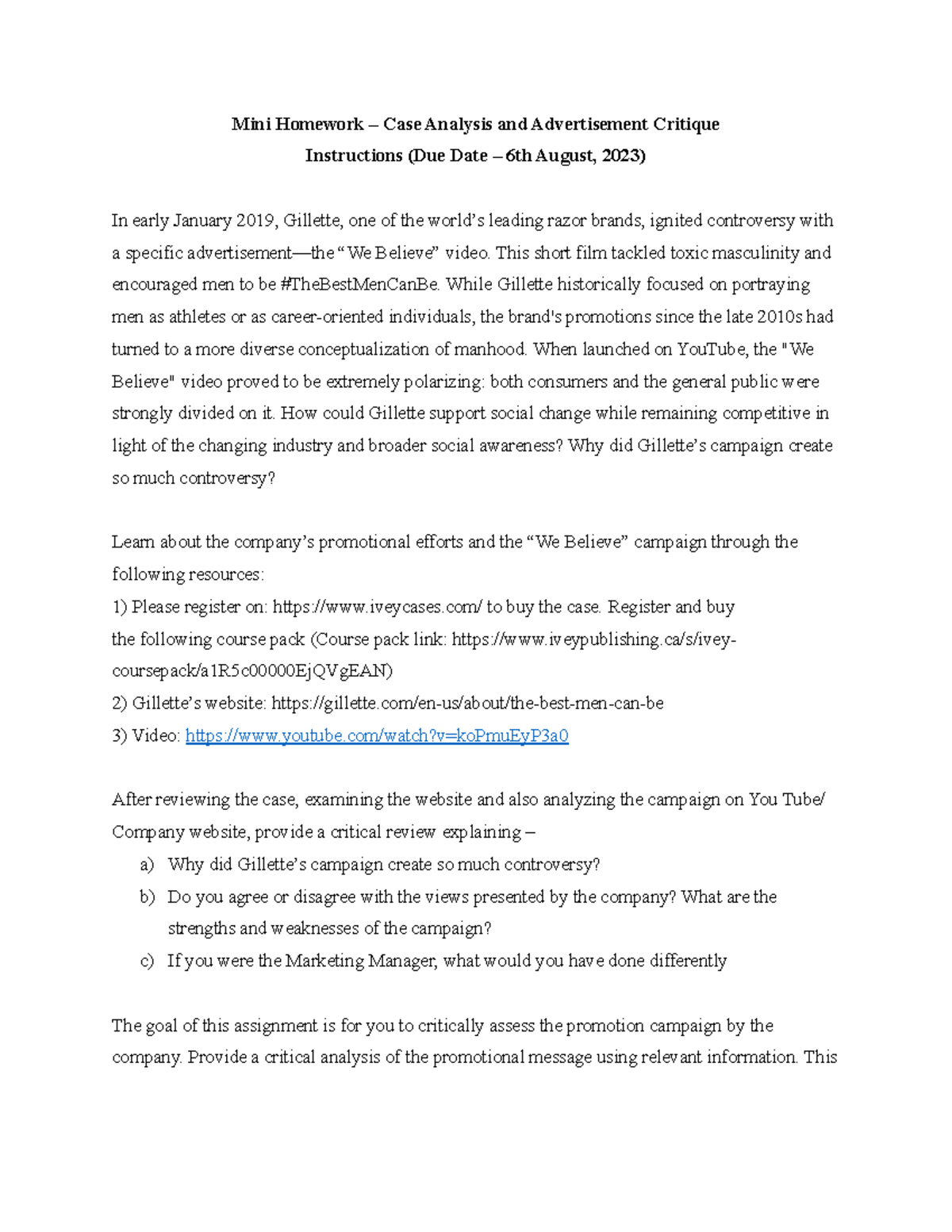 Mini-Homework - Case Analysis and Critique - Summer 2023 - Mini ...