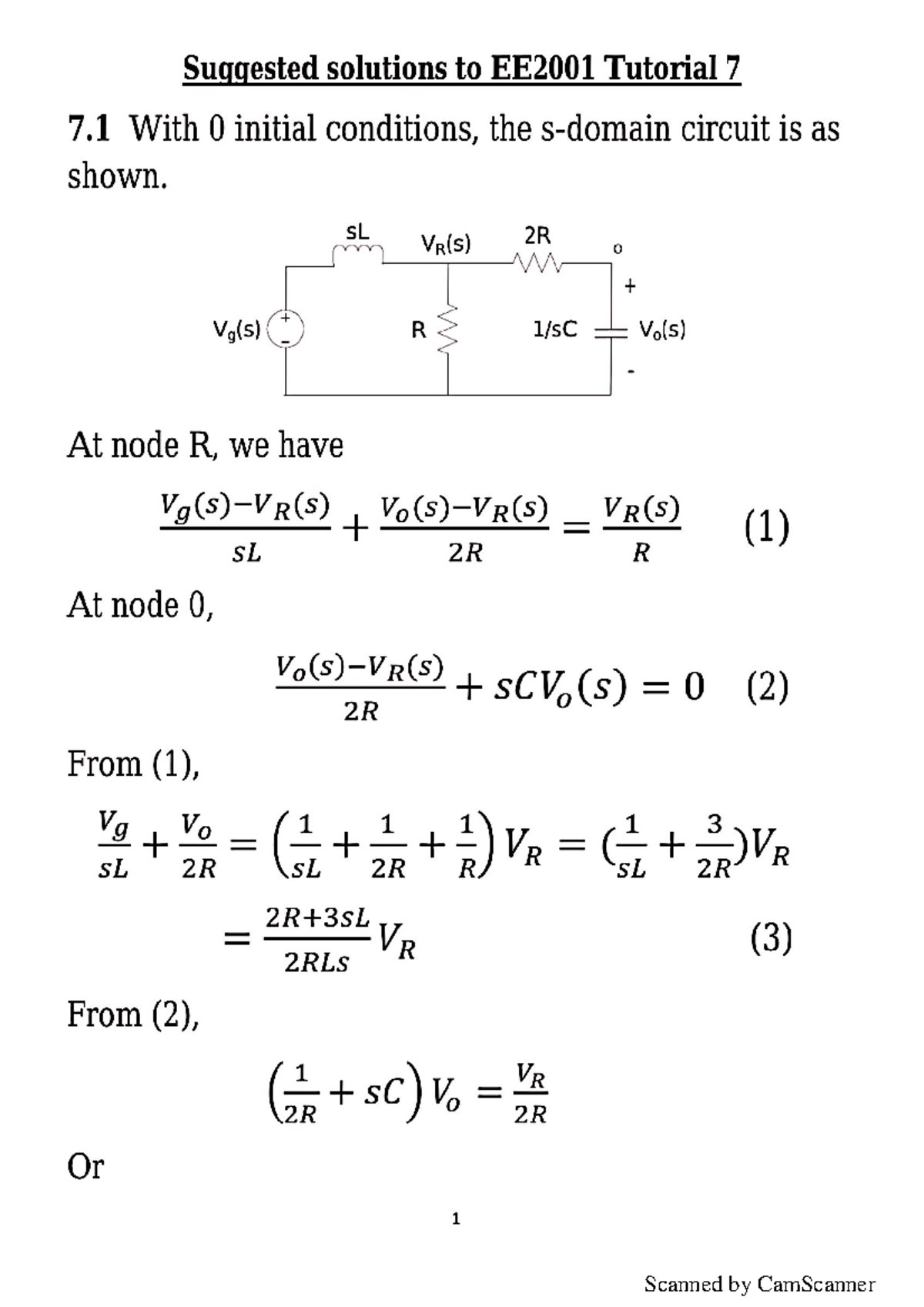 EE 2001 TUT7 - EE2001 Tutorial 7 solution - EE2001 - Scanned by CamScanner Scanned by CamScanner ...