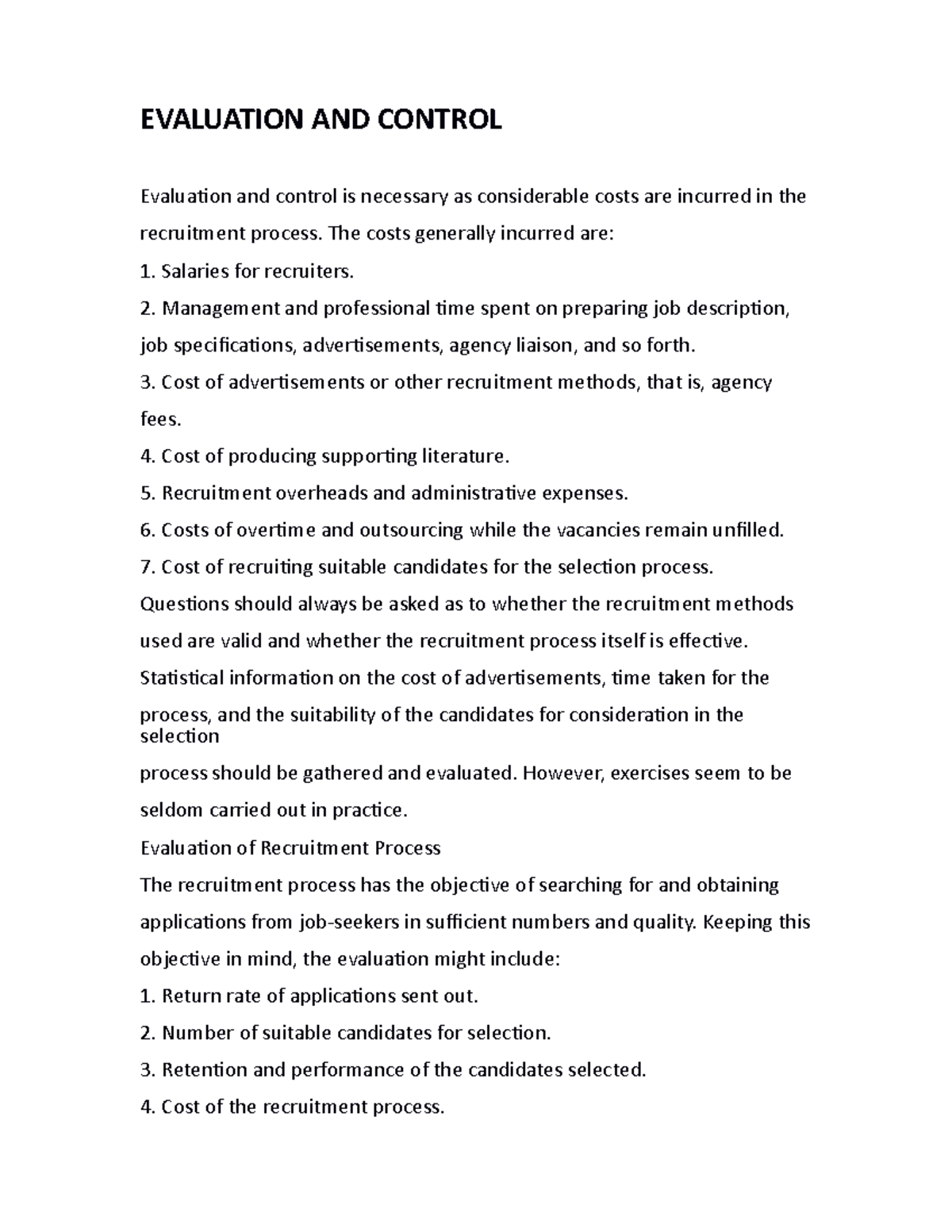 Evaluation AND Control notes - EVALUATION AND CONTROL Evaluation and ...