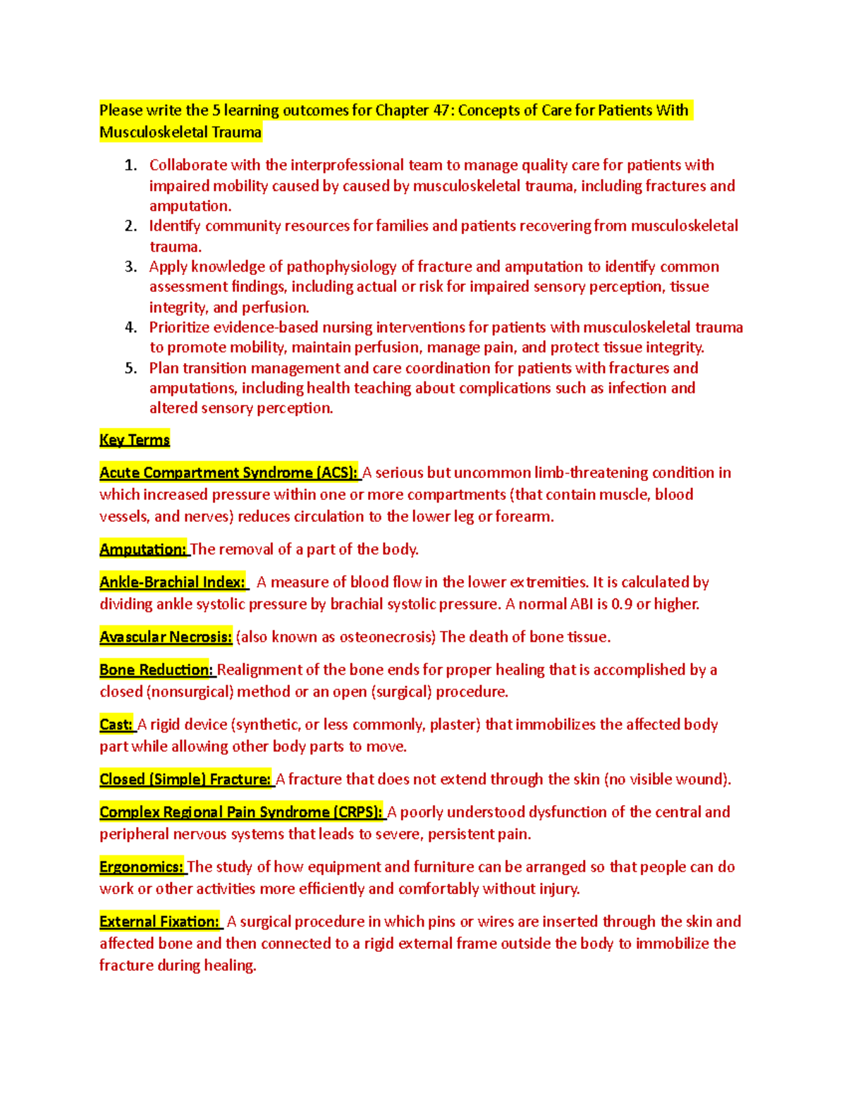 Study Guide Module 6 MDC1 - Please write the 5 learning outcomes for ...
