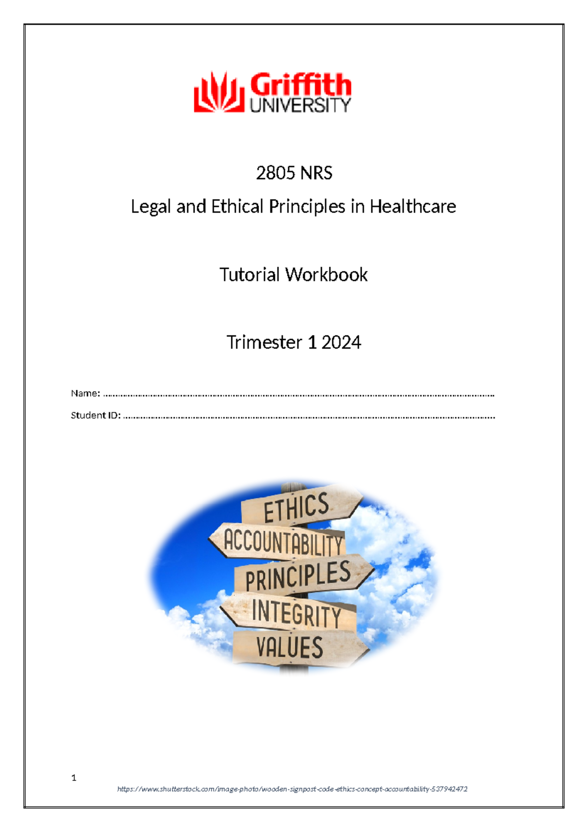 2805NRS T1 Tutorial Workbook 2024 - 2805 NRS Legal and Ethical ...