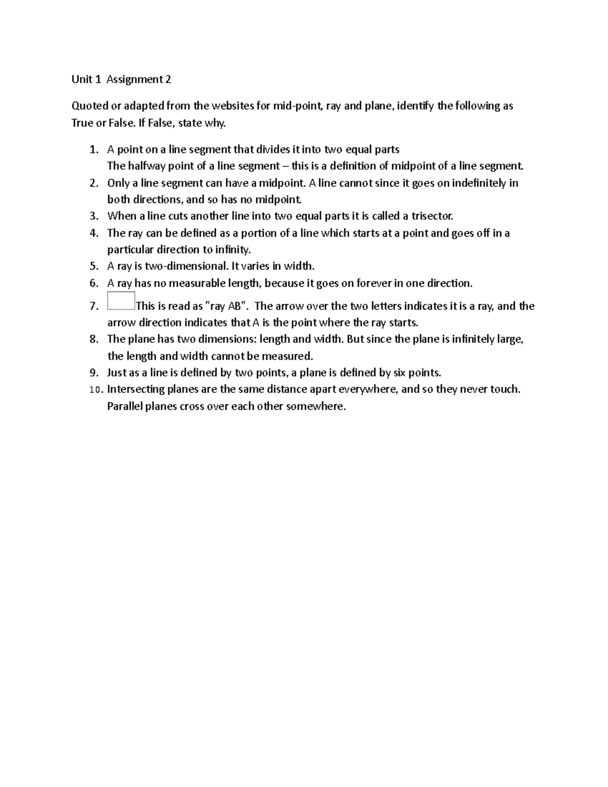 Unit 1: Assignment 2 Geometry A - Unit 1 Assignment 2 Quoted or adapted ...