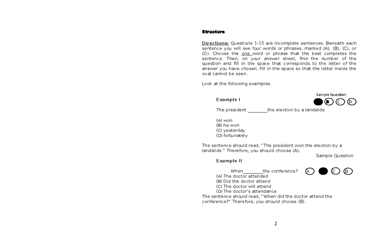 Preparation Structure Sec - Structure Directions: Questions 1-15 are ...