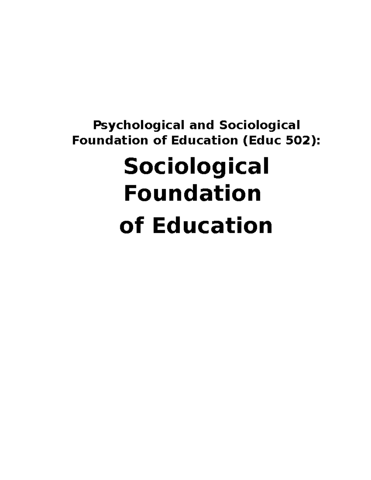 Sociological Foundation of Education Research - Psychological and ...