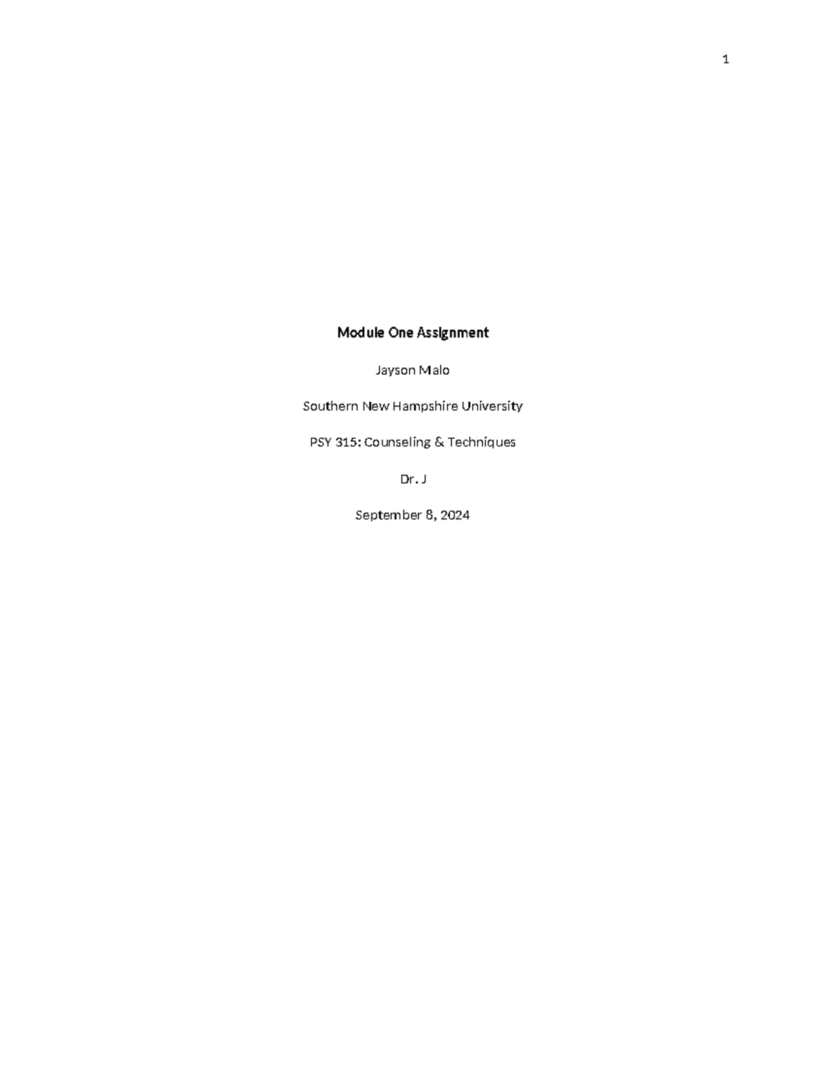 PSY 315 Module One Assignment Worksheet - Module One Assignment Jayson ...