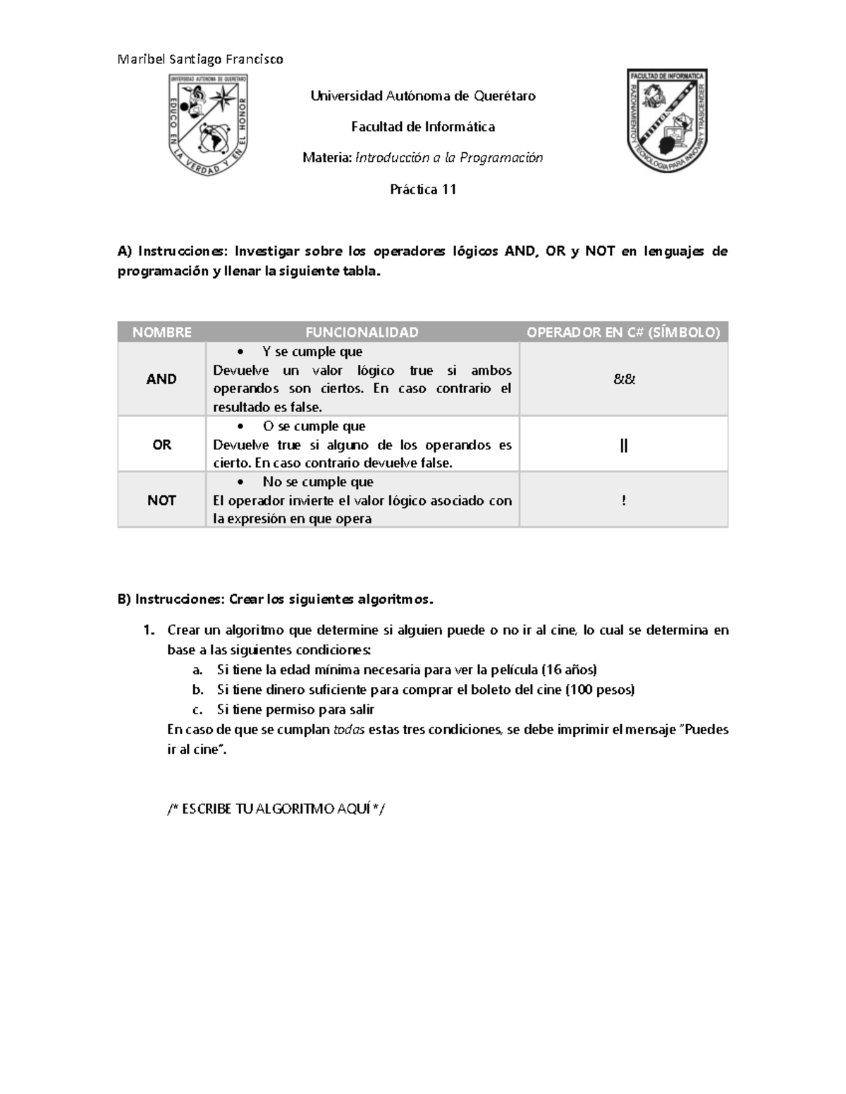 Maribel Santiago Francisco - Intro. Progra. - Práctica 11 - Universidad Autónoma de Querétaro ...