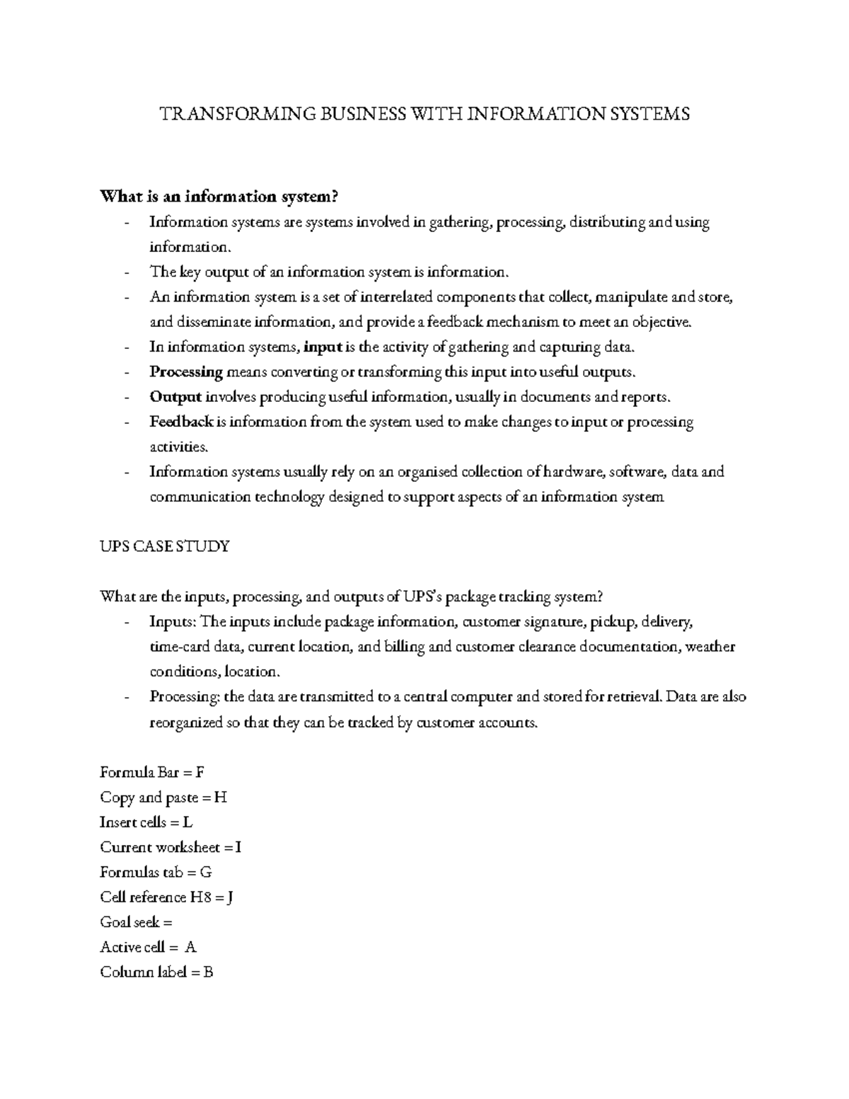 Transforming Business WITH Information Systems Notes - TRANSFORMING ...