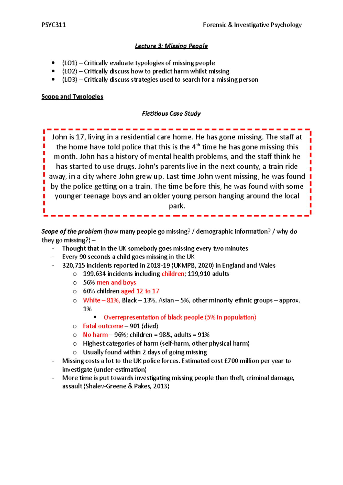 Lecture 3 notes - Missing people - Lecture 3: Missing People (LO1 ...