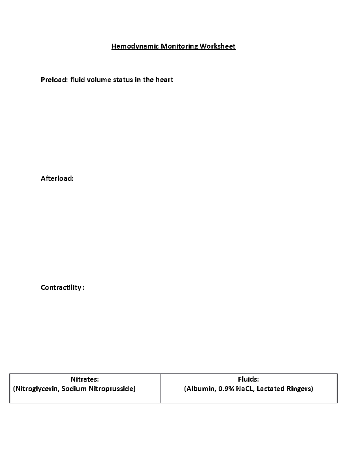2-Hemodynamic Monitoring Worksheet-simplified-student - Hemodynamic ...