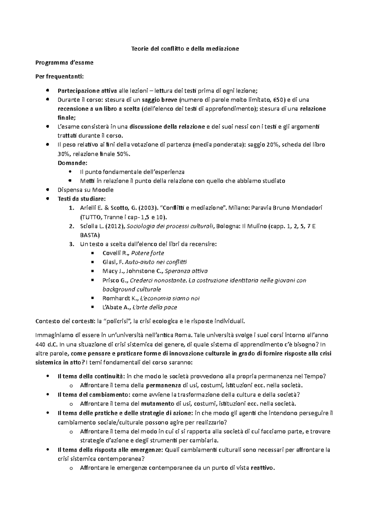 Teorie del conflitto e della mediazione - Teorie del conflitto e della mediazione Programma d ...