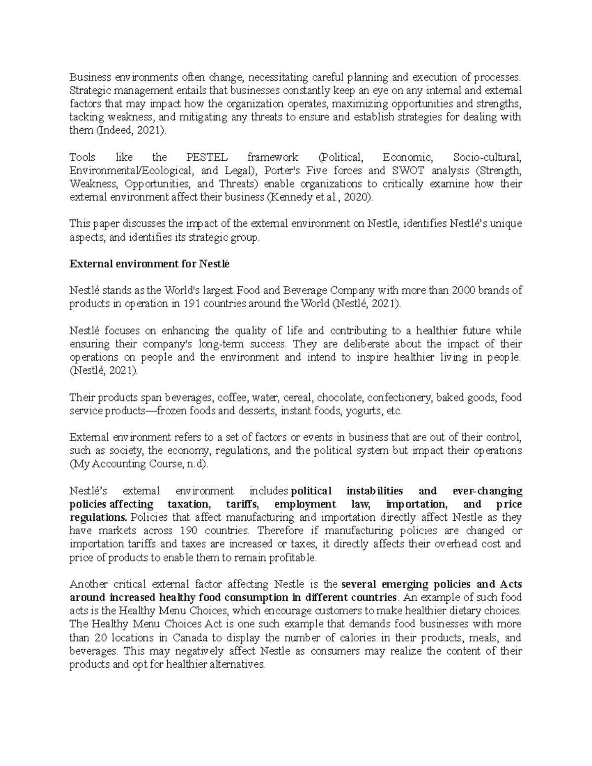 Impact of External Environment on Nestle: Strategic Management Analysis ...