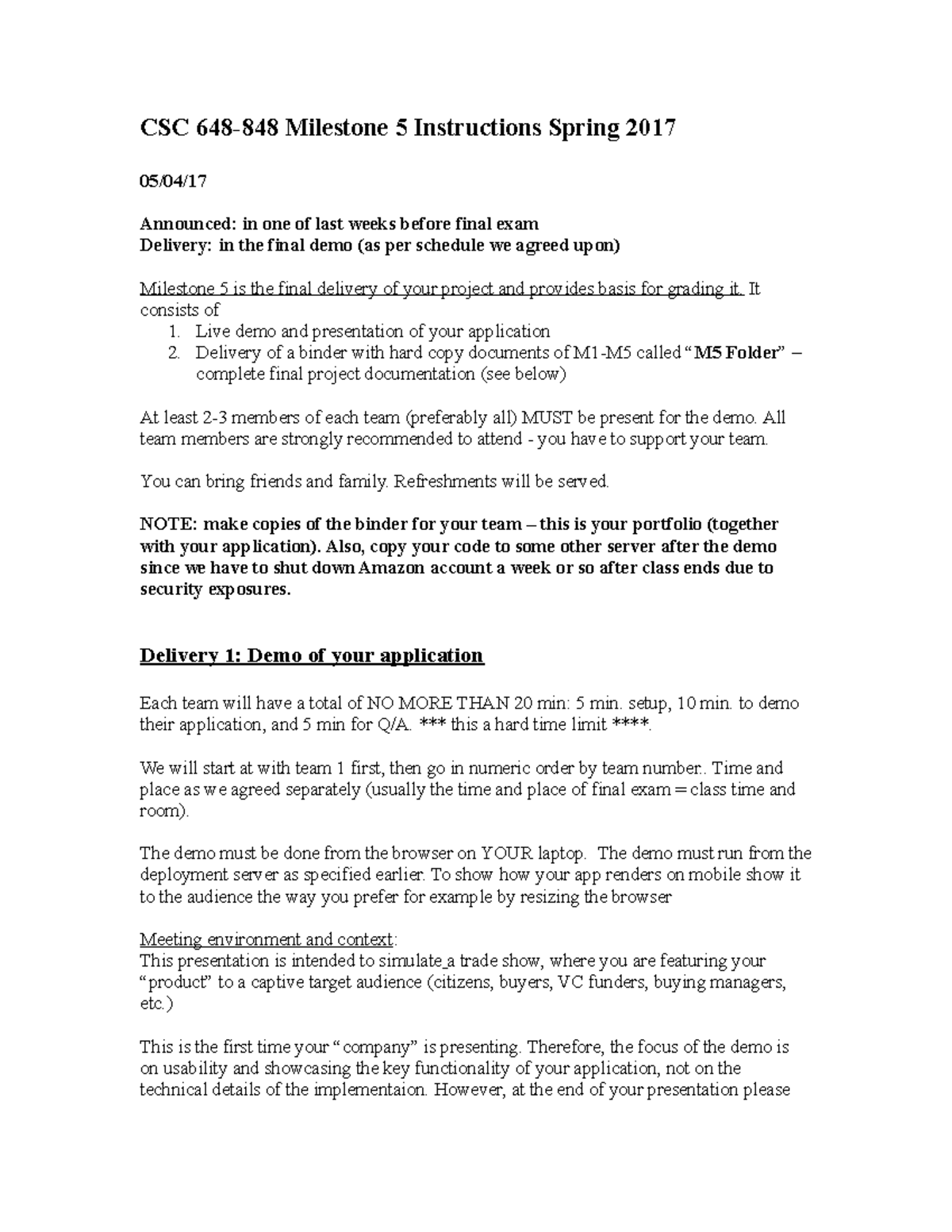 CSC648848 Spring 2017 Milestone 5 - CSC Milestone 5 Instructions Spring ...