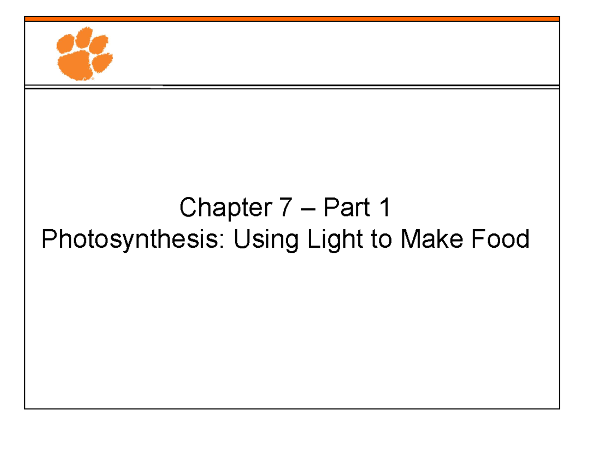 Chapter 7 Pt 1 Notes for BIOL 104 0 - Chapter 7 – Part 1 Photosynthesis ...