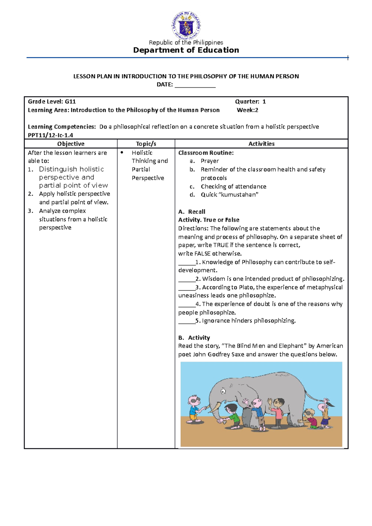 Philosophy Q1 W2 Holistic VS Partial - Republic of the Philippines ...