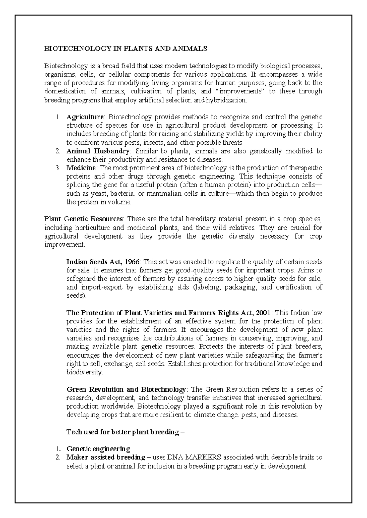 Biotech - Plants & Animals - Environmental Biotechnology - VIT - Studocu