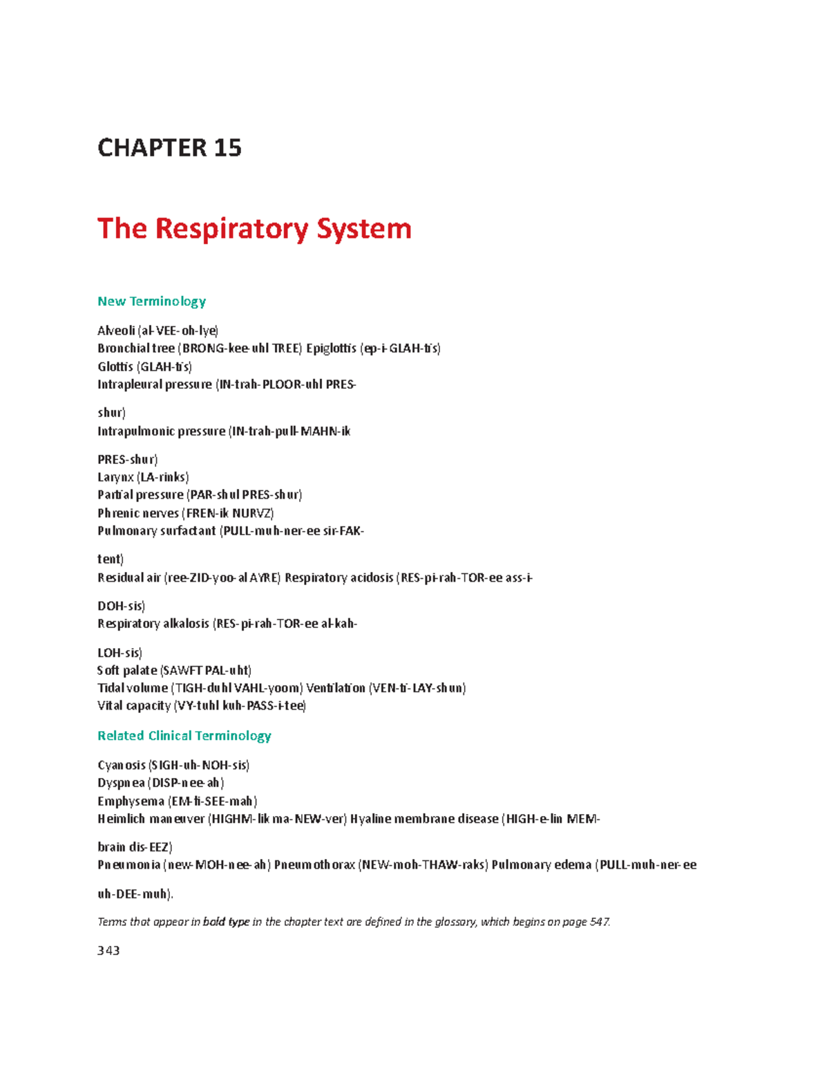 Anatomy notes 23 - CHAPTER 15 The Respiratory System New Terminology ...