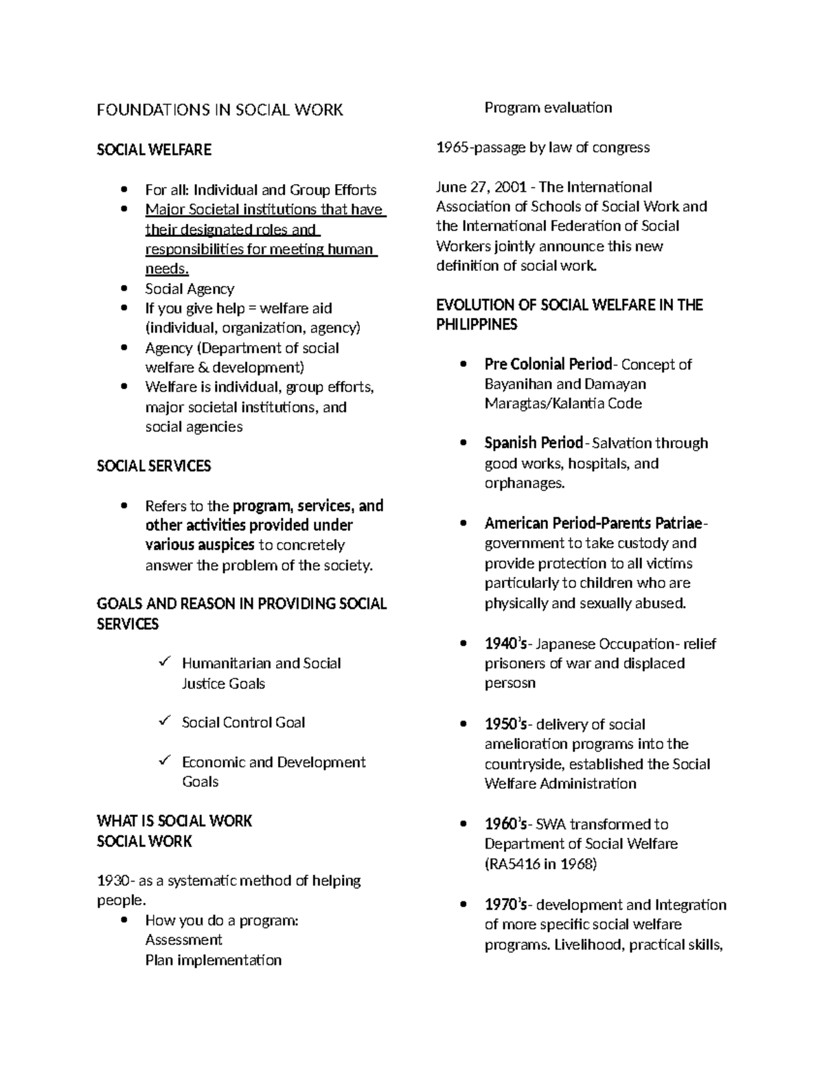 Foundations IN Social WORK - FOUNDATIONS IN SOCIAL WORK SOCIAL WELFARE For all: Individual and ...