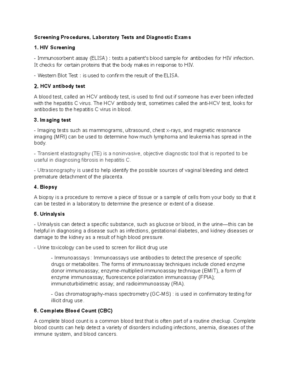 Screening-Procedures - Screening Procedures, Laboratory Tests and ...