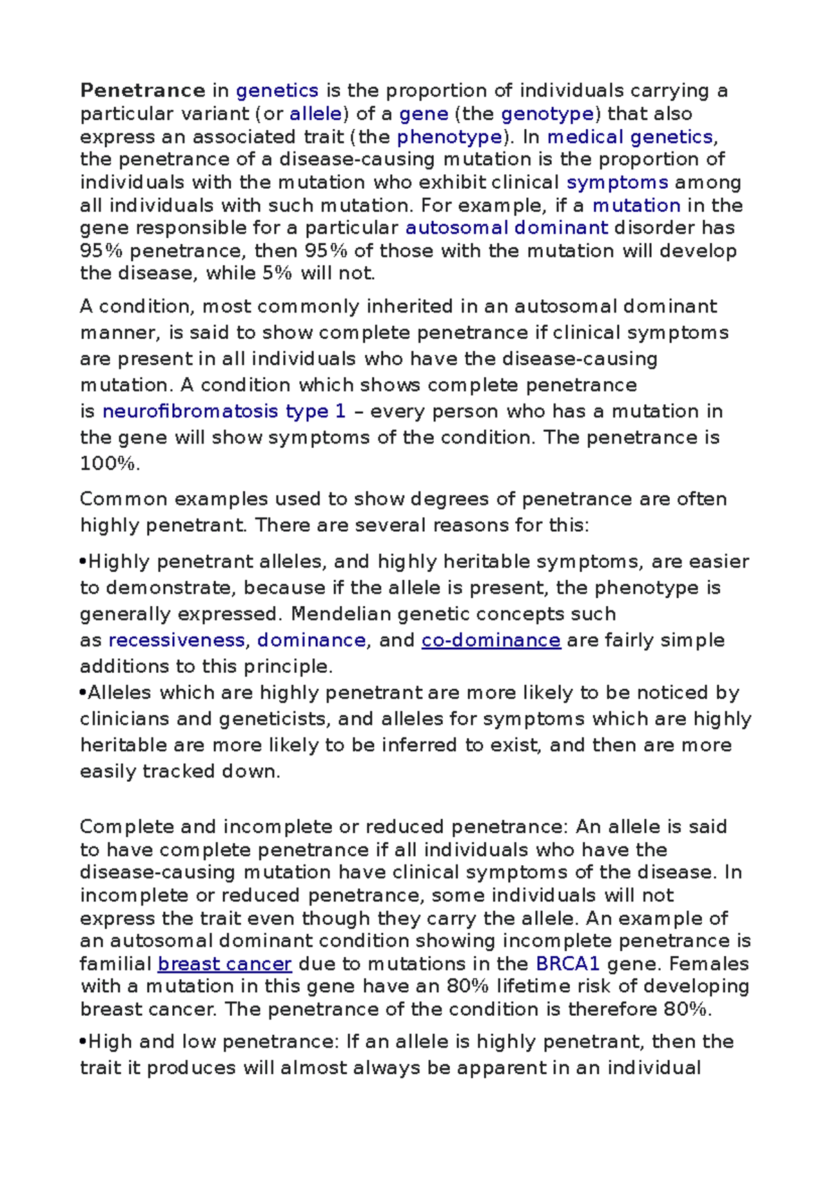 Penetrance - notes - Penetrance in genetics is the proportion of ...