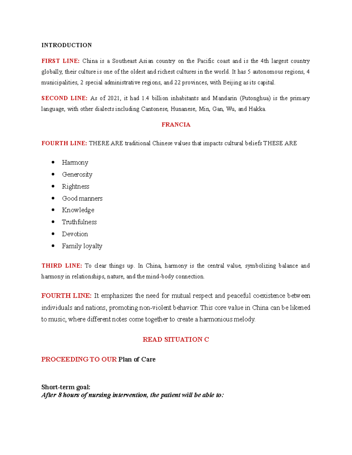 Script- Report - INTRODUCTION FIRST LINE: China is a Southeast Asian ...