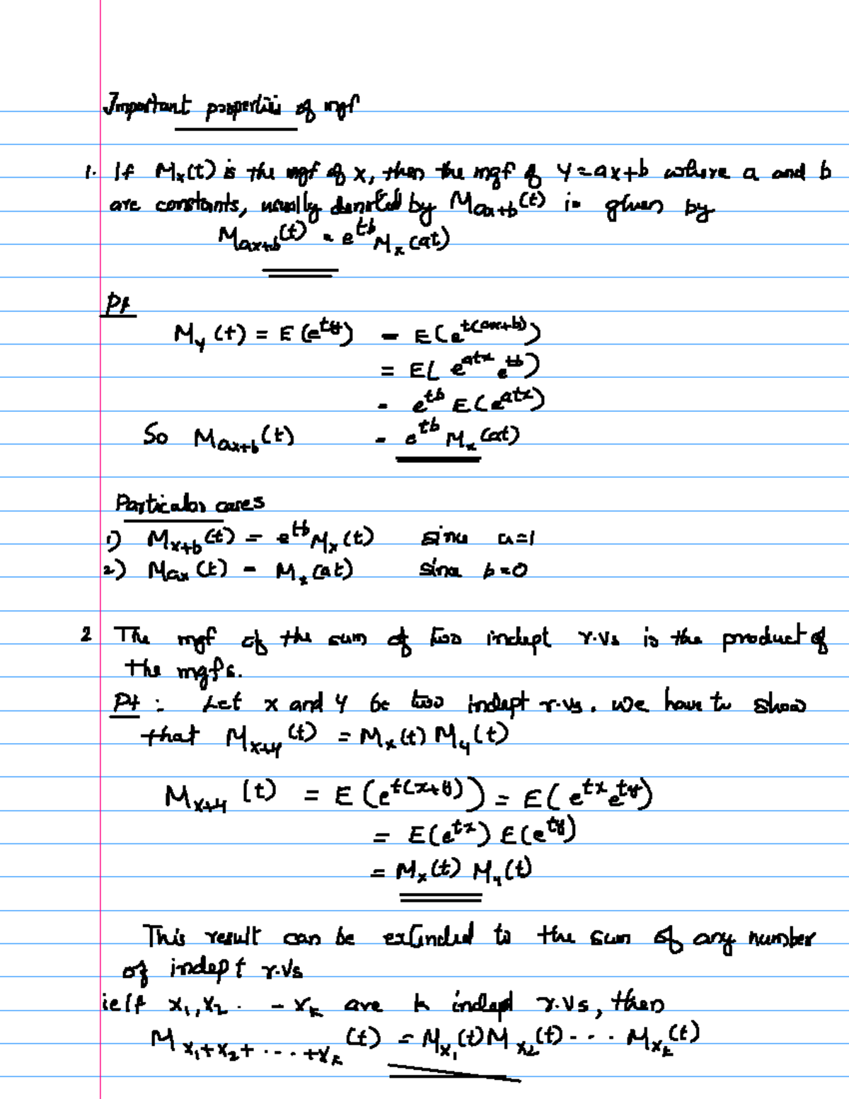 Mgf properties and characteristic function - Batchelors in science - Studocu
