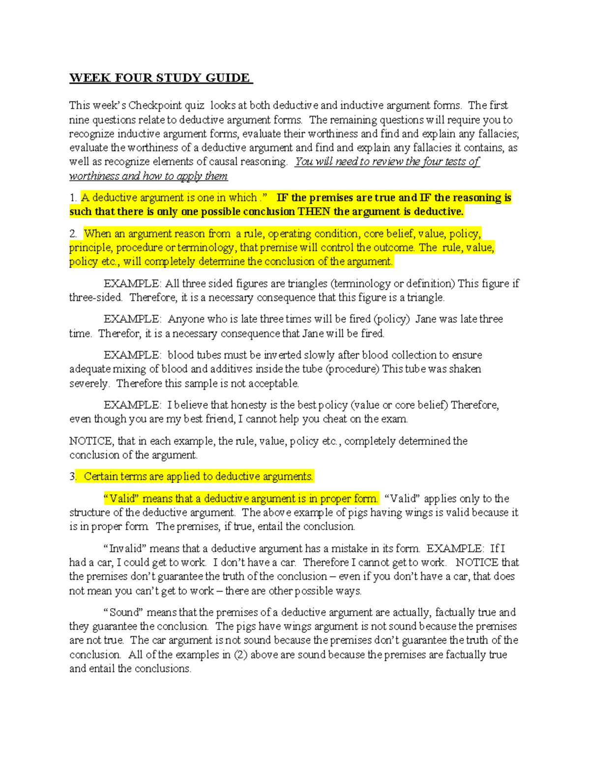 WEEK FOUR Study Guide - WEEK FOUR STUDY GUIDE This week’s Checkpoint ...