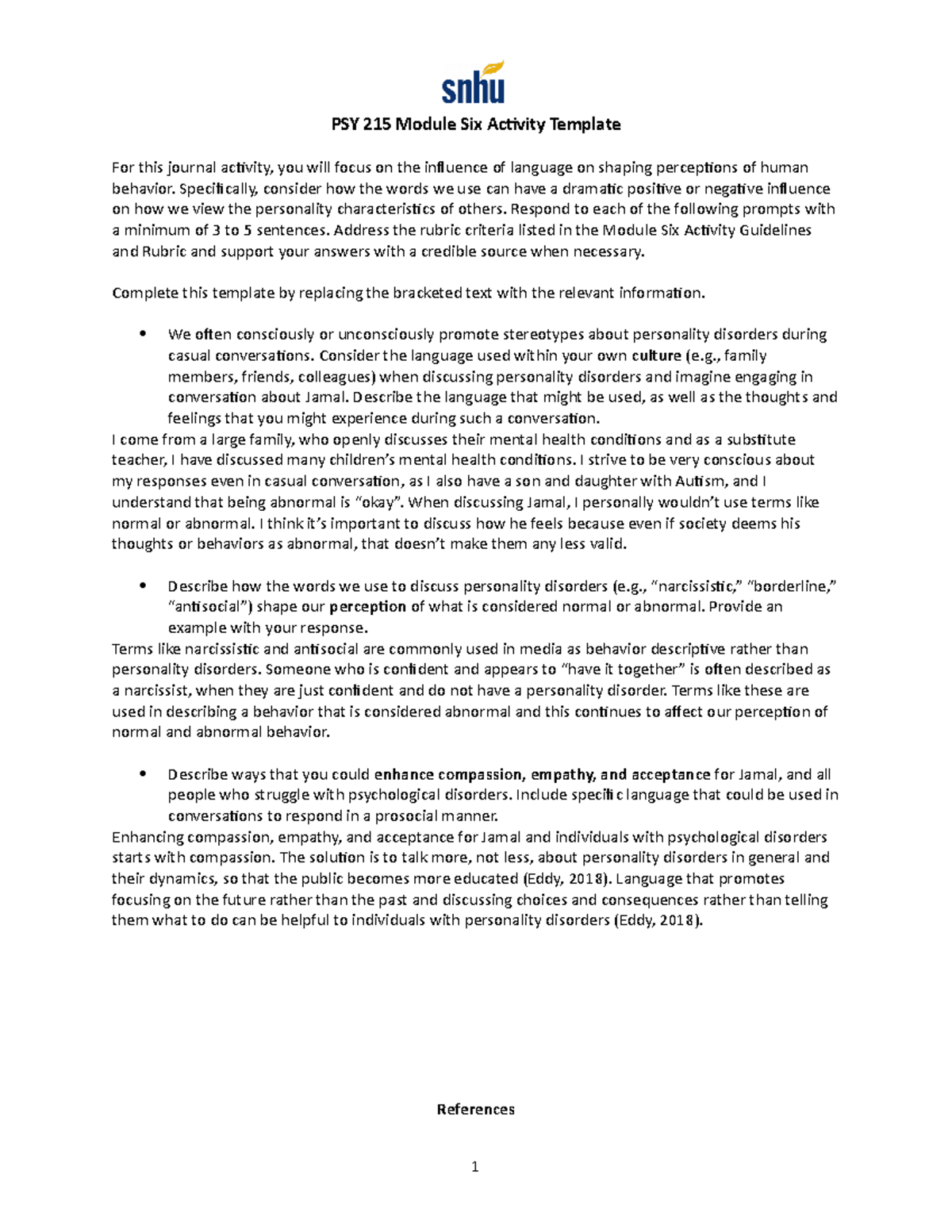 PSY 215 Module Six Activity Template - PSY 215 Module Six Activity ...