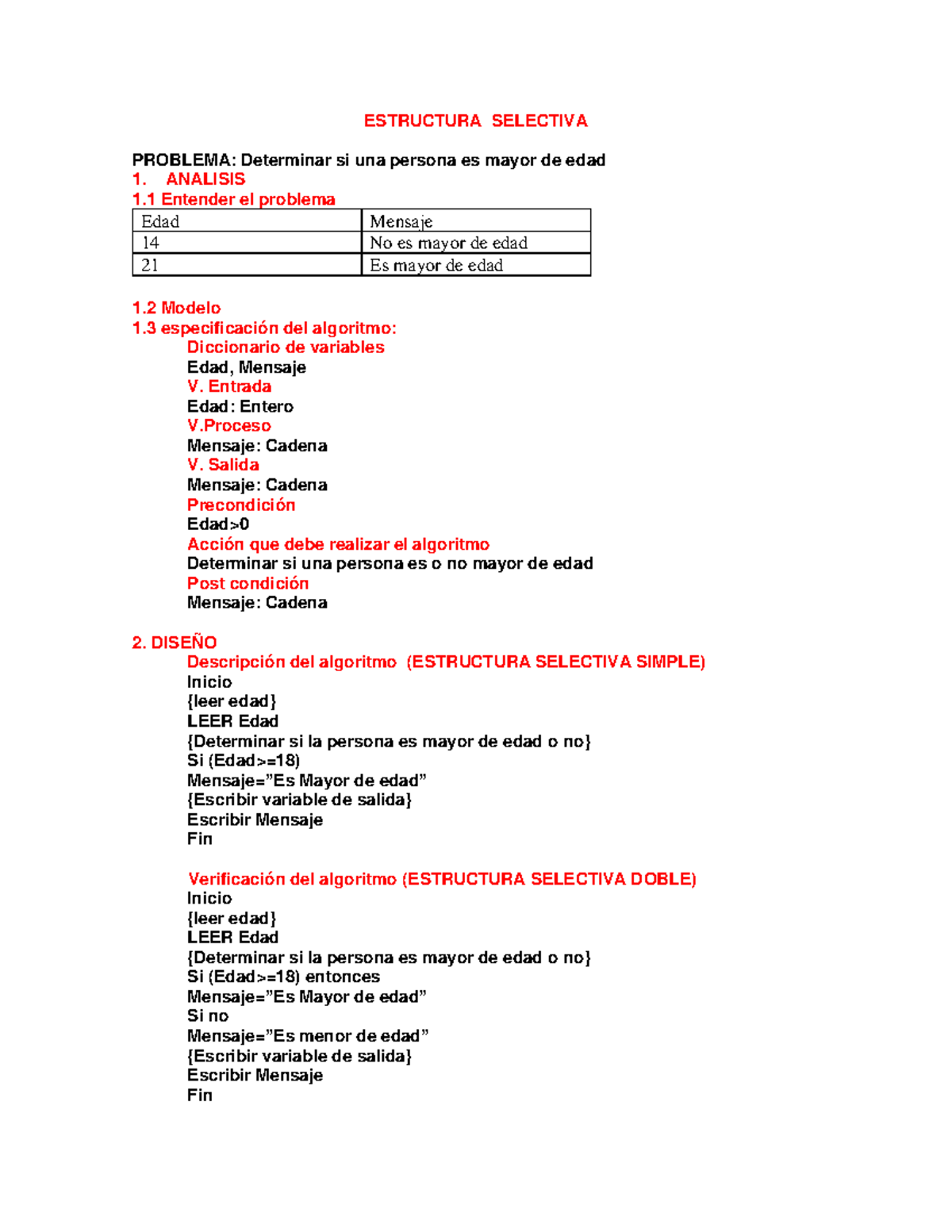 Estructura Selectiva simple y doble - plan covid - Studocu