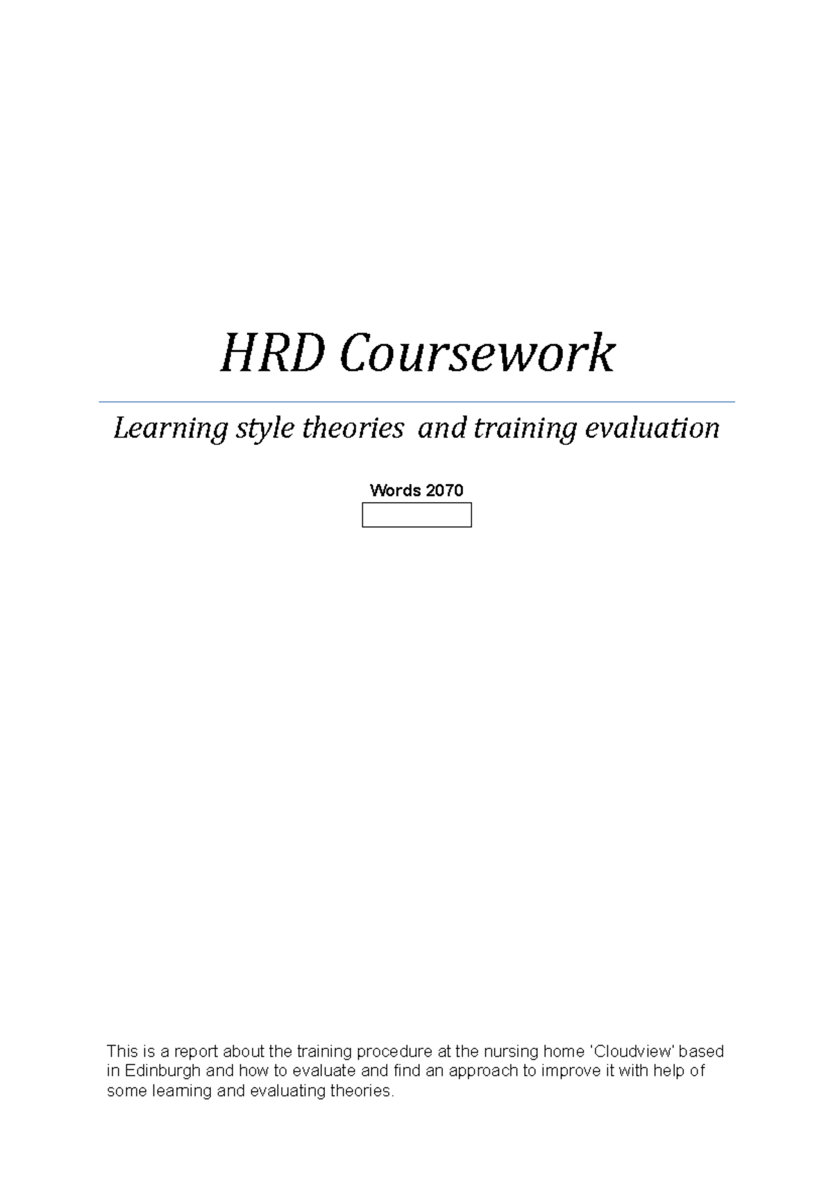 Coursework - Learning style theories and training evaluation - HRD ...