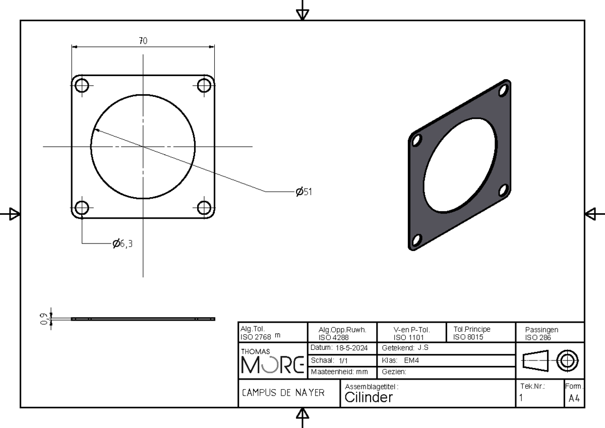 Cilinder 2d tekening - mechanis project - Alg. ISO 2768 Alg.Opp. ISO ...