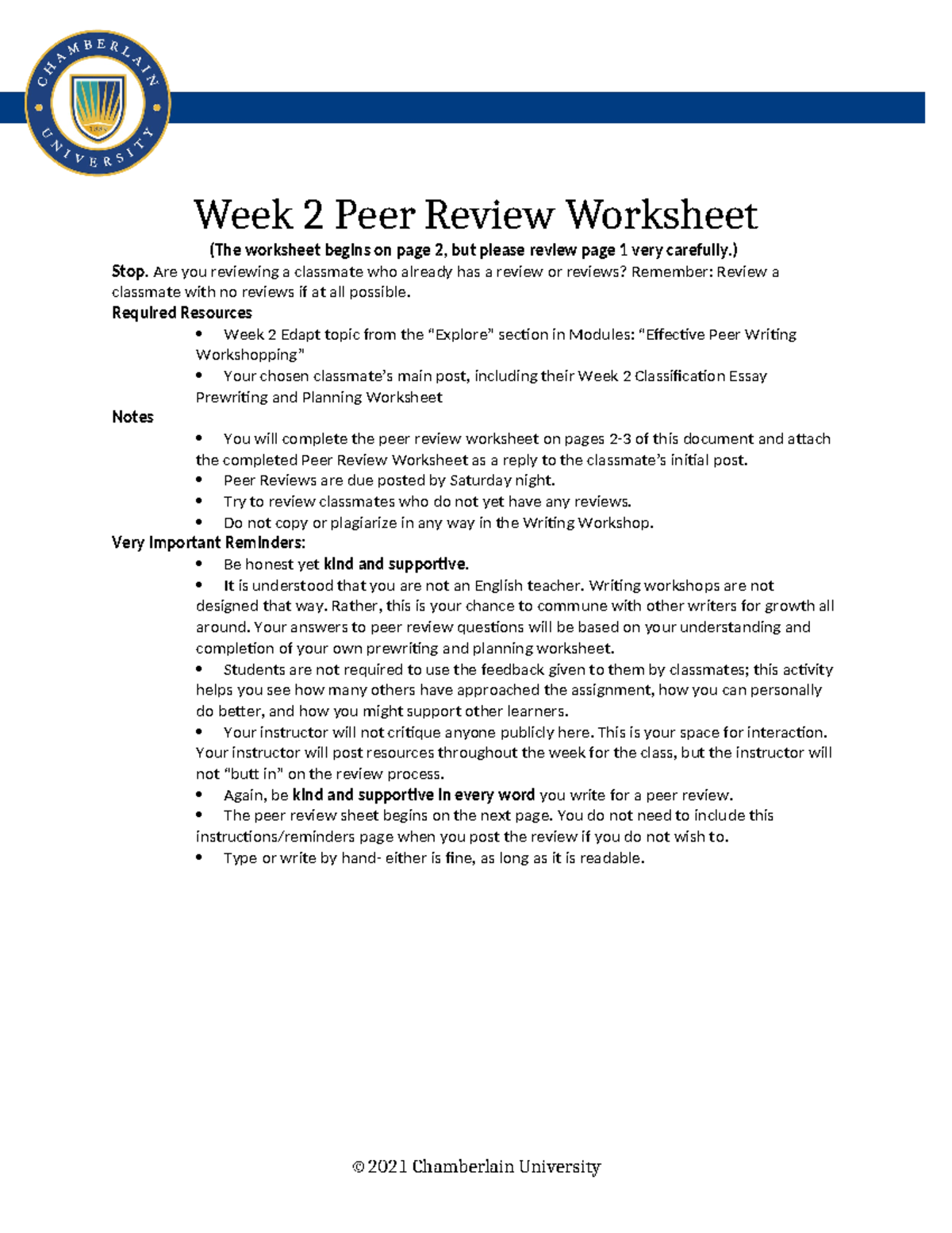 Week 2 Peer Review Worksheet copy - Week 2 Peer Review Worksheet (The ...