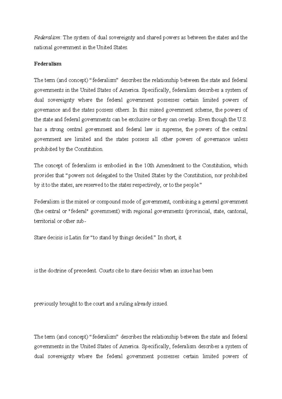 Federalism - Federalism The term (and concept) “federalism” describes ...