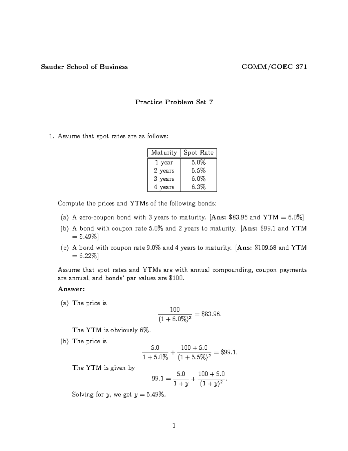 Practice Sheet 7 Solution - Sauder School of Business COMM/COEC 371 Practice Problem Set 7 ...