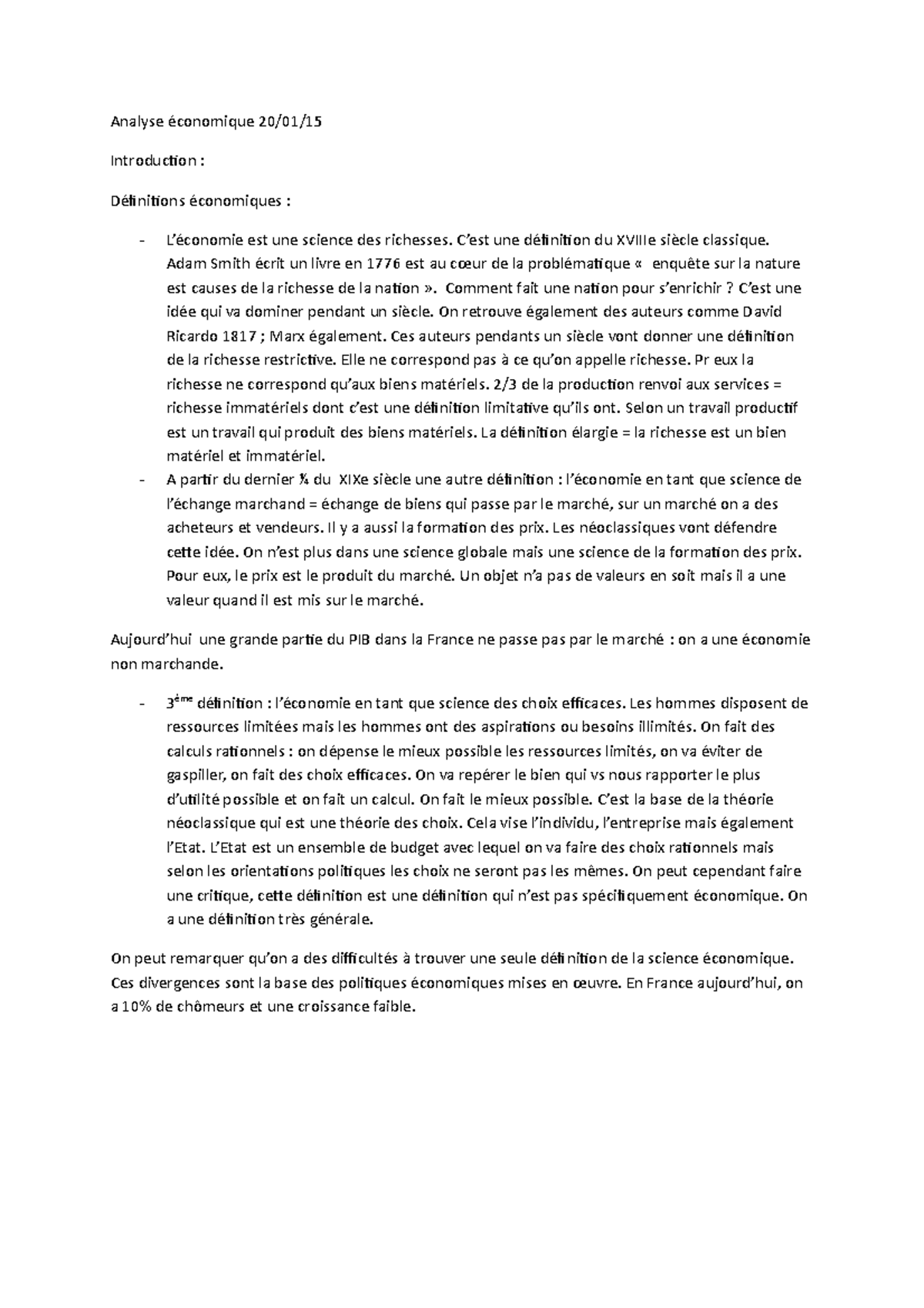 Analyse economique 20 - Analyse économique 20/01/ Introduction ...