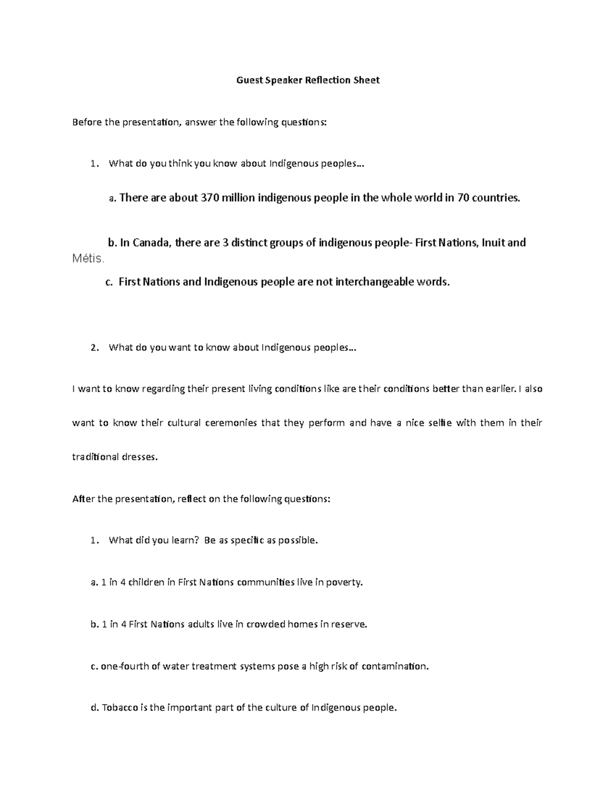 Guest Speaker Reflection Sheet - BCOM 105 - Studocu