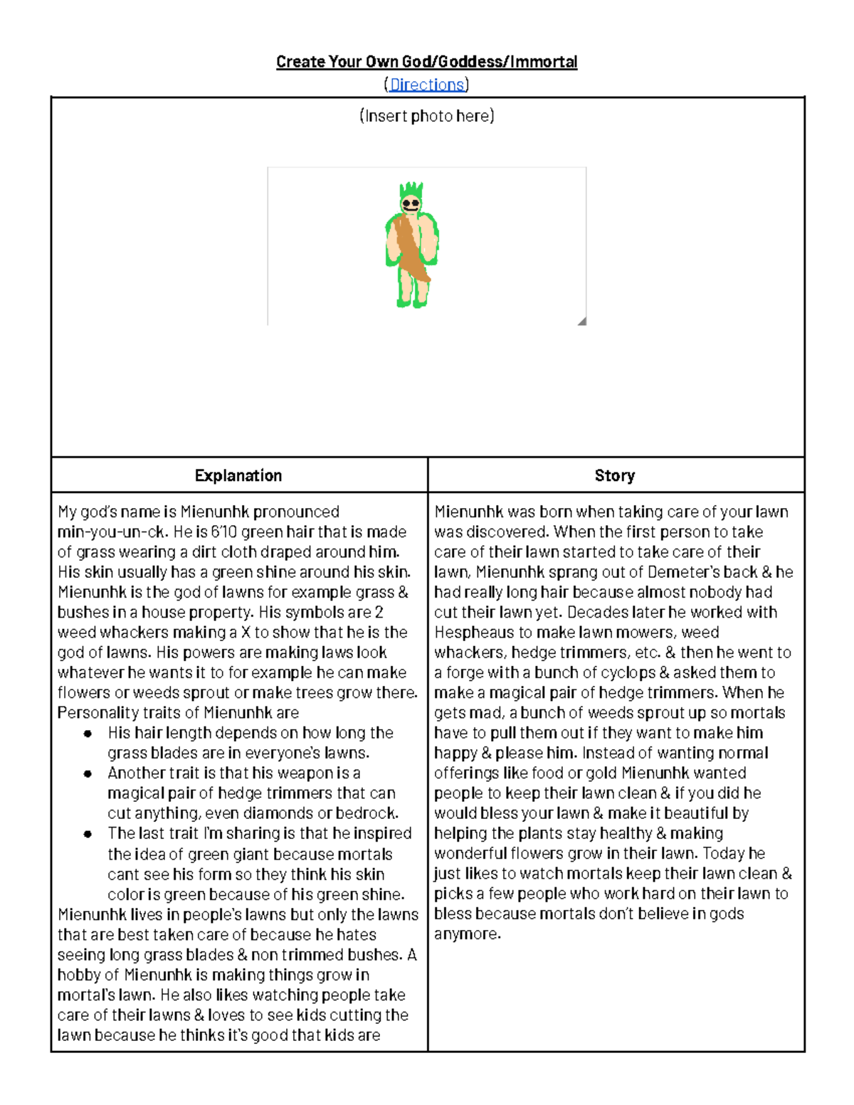 Create your own god project from 7th grade SS - Create Your Own God ...