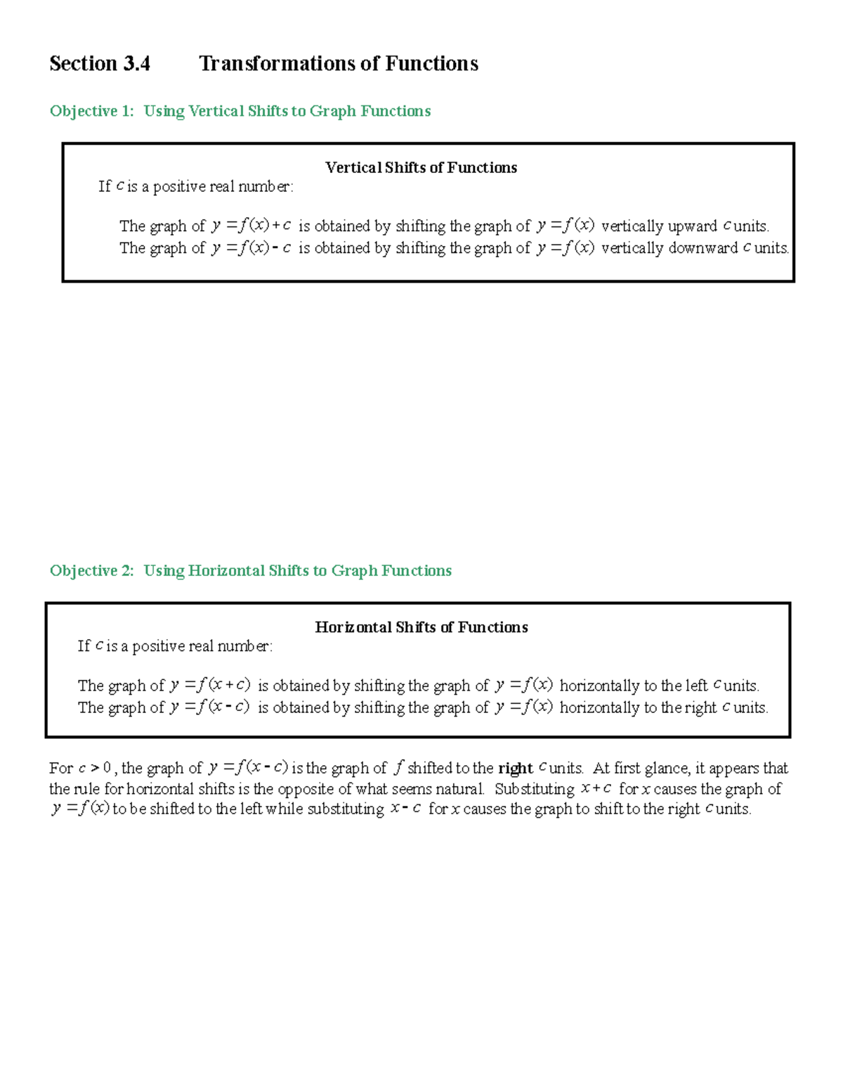 Section 3 - Lecture notes 3 - Section 3 Transformations of Functions ...