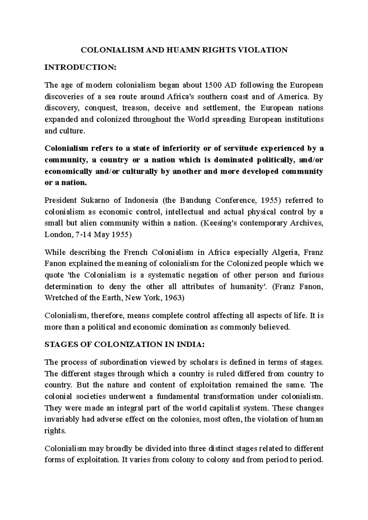 Colonialism AND Huamn Rights Violation - COLONIALISM AND HUAMN RIGHTS ...