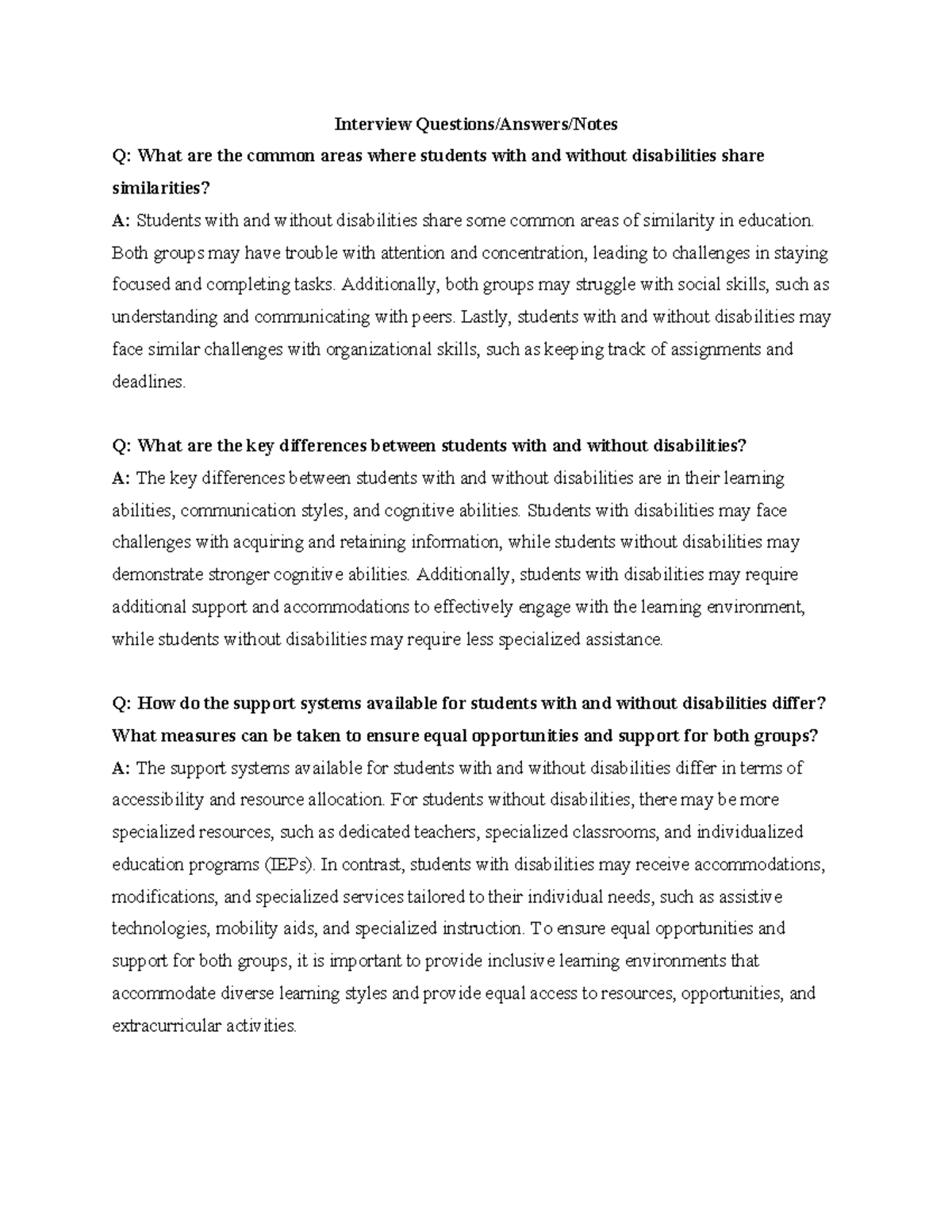 Interview #3 Notes Reflection - Interview Questions/Answers/Notes Q ...