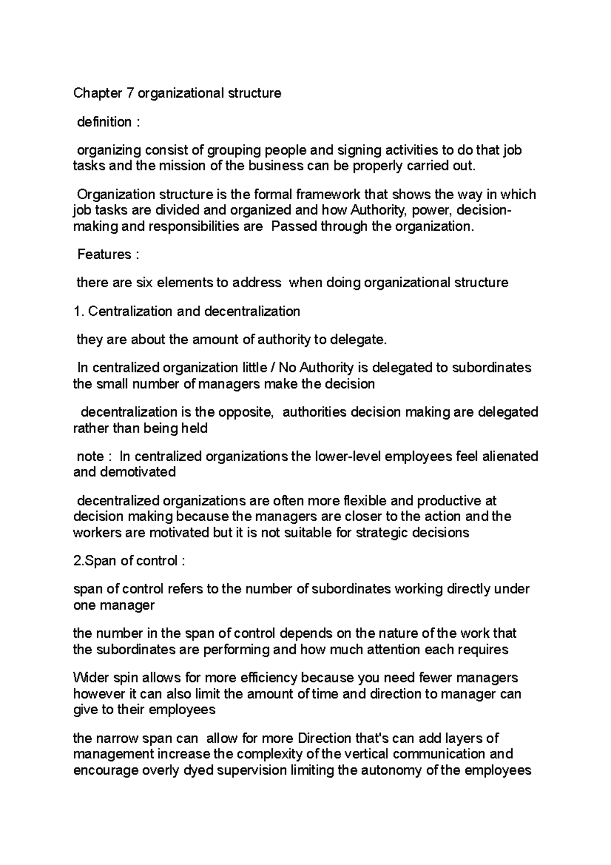 Resume chp7 - Chapter 7 organizational structure definition ...