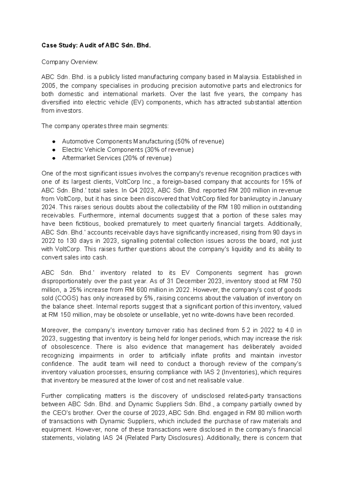 Audit Simulation Case Study UMTA - Case Study: Audit of ABC Sdn. Bhd ...