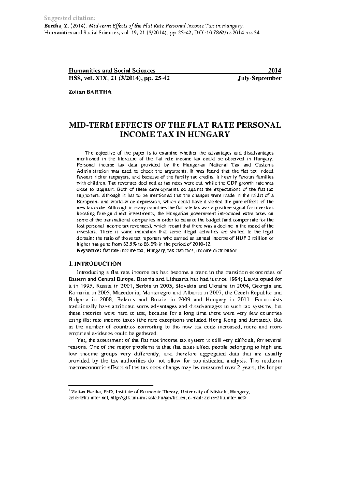 Mid term Effects of the Flat Rate Person - Humanities and Social ...