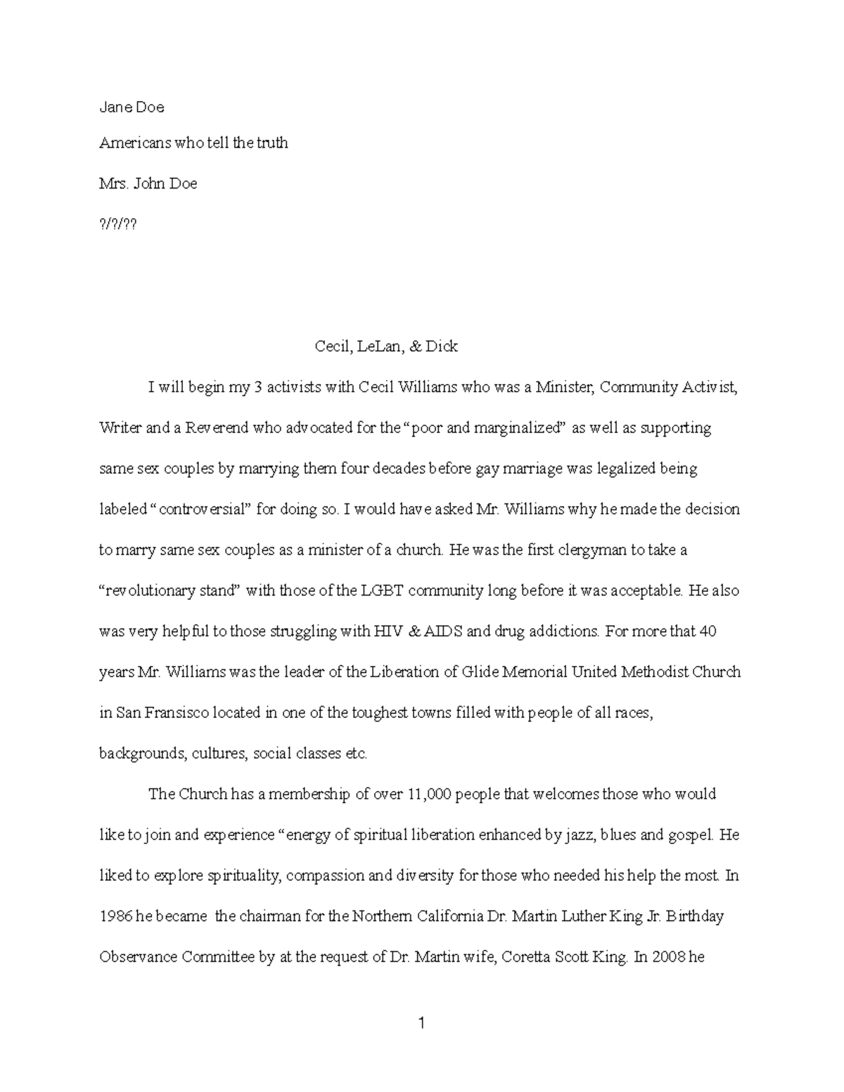 American who tell the truth paper - Jane Doe Americans who tell the ...